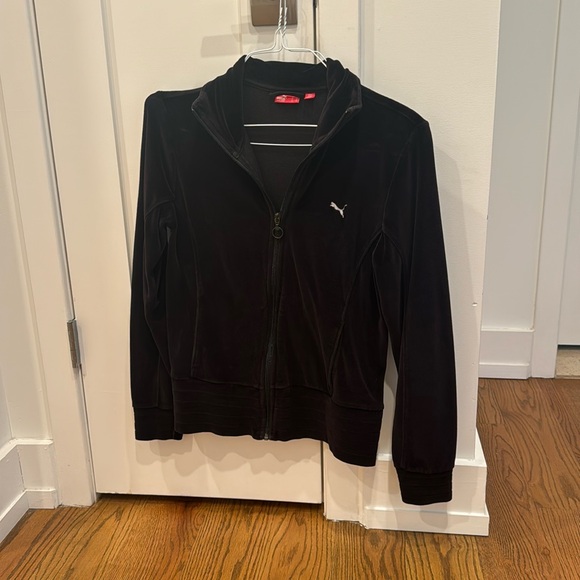 Puma | Jackets & Coats | Classic Black Velour Full Zip Puma Track ...